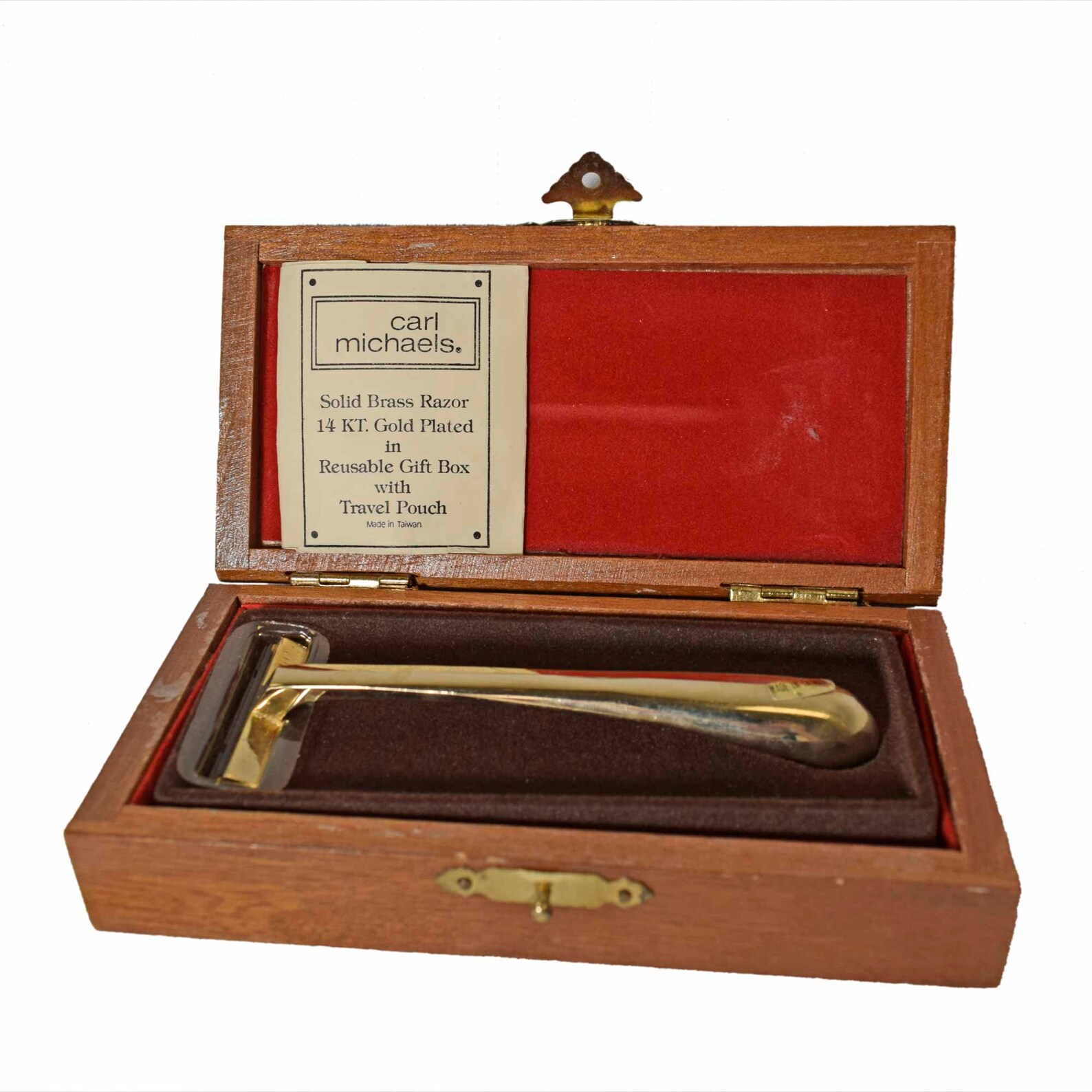 14KT. Gold Plated Solid Brass Razor in Reusable Gift Box With Travel ...