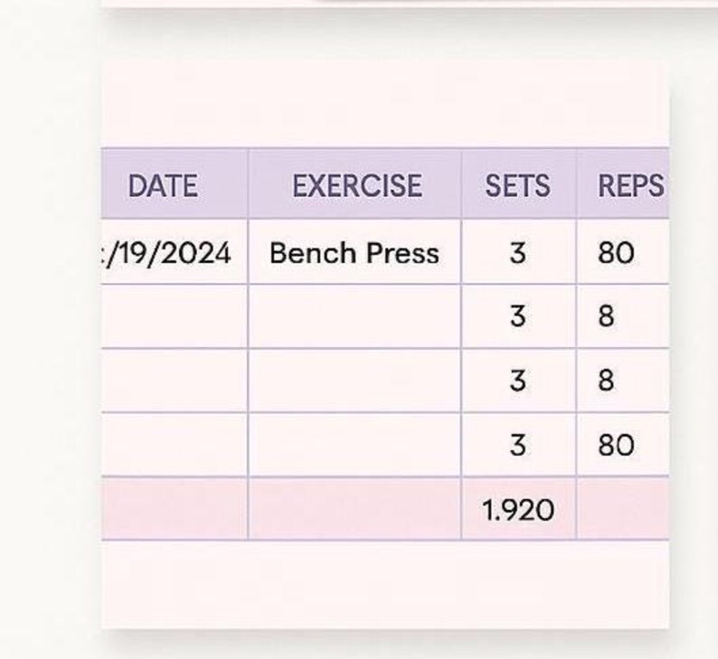 Workout Log Excel • Tracker Musculation Pastel • Sets Reps Poids ...