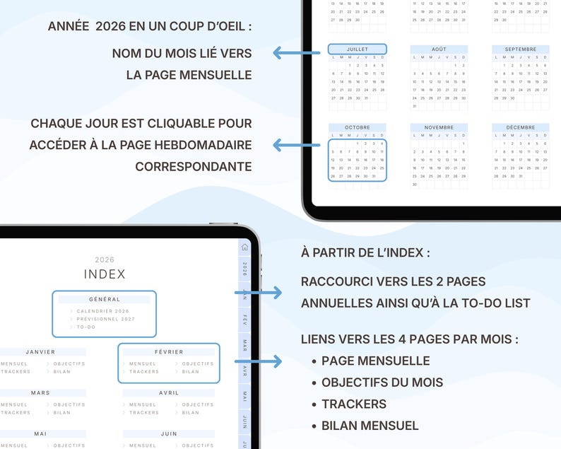 French Digital Planner 2026, Dated and Hyperlinked: Weekly PDF Digital ...