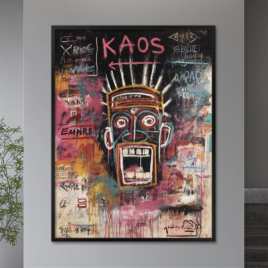 Basquiat Inspired Tribal Mask Street Art Canvas – KAOS Graffiti ...