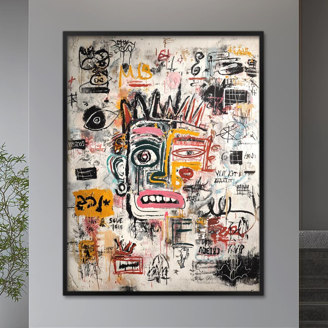 Basquiat Inspired Abstract Face Street Art Canvas – Crown Graffiti Wall ...