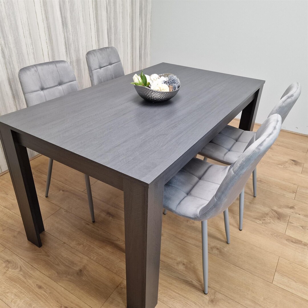 Dark Grey Dining Table Set With 4 Chairs - Etsy