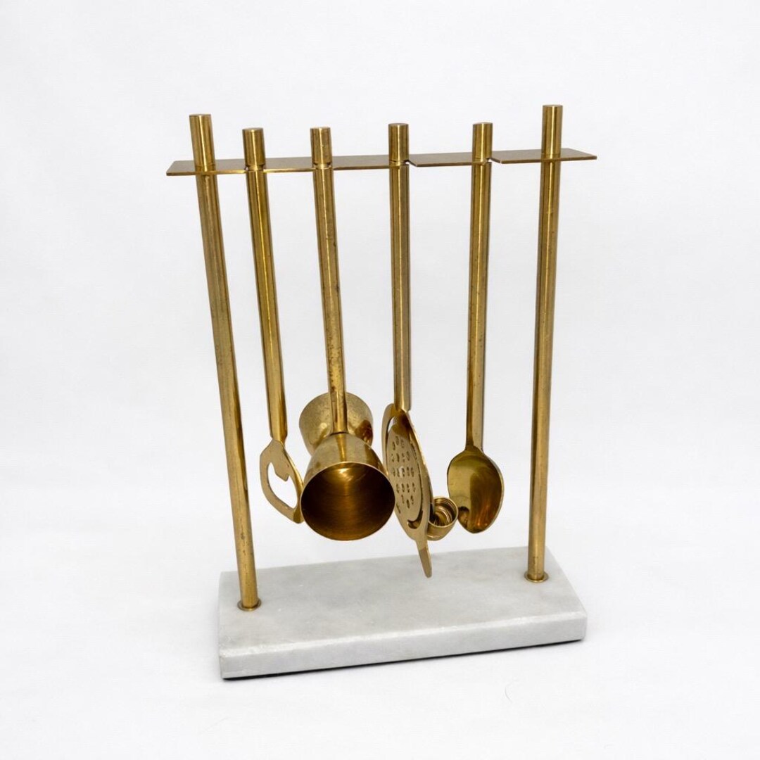 Vintage Brass Bar Tool Set With Marble Base - Etsy