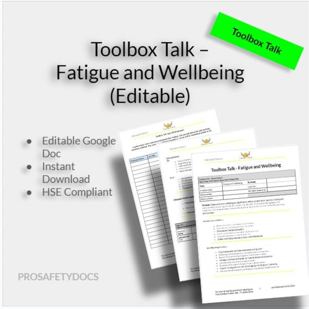 Fatigue and Wellbeing Toolbox Talk – Workplace Health & Safety - Etsy