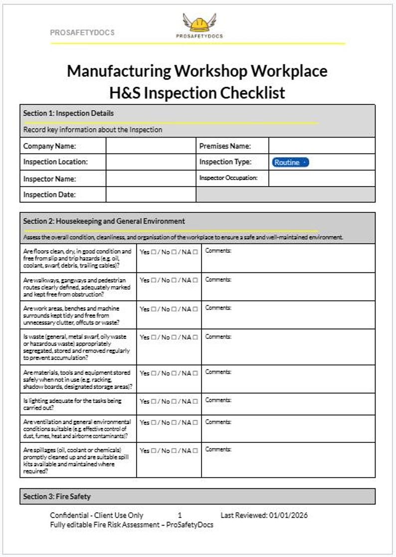 Warehouse Health & Safety Inspection Checklist - Etsy
