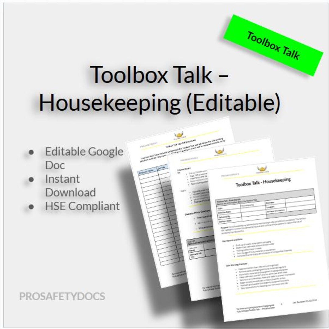 Housekeeping Toolbox Talk – Workplace Health & Safety - Etsy Canada