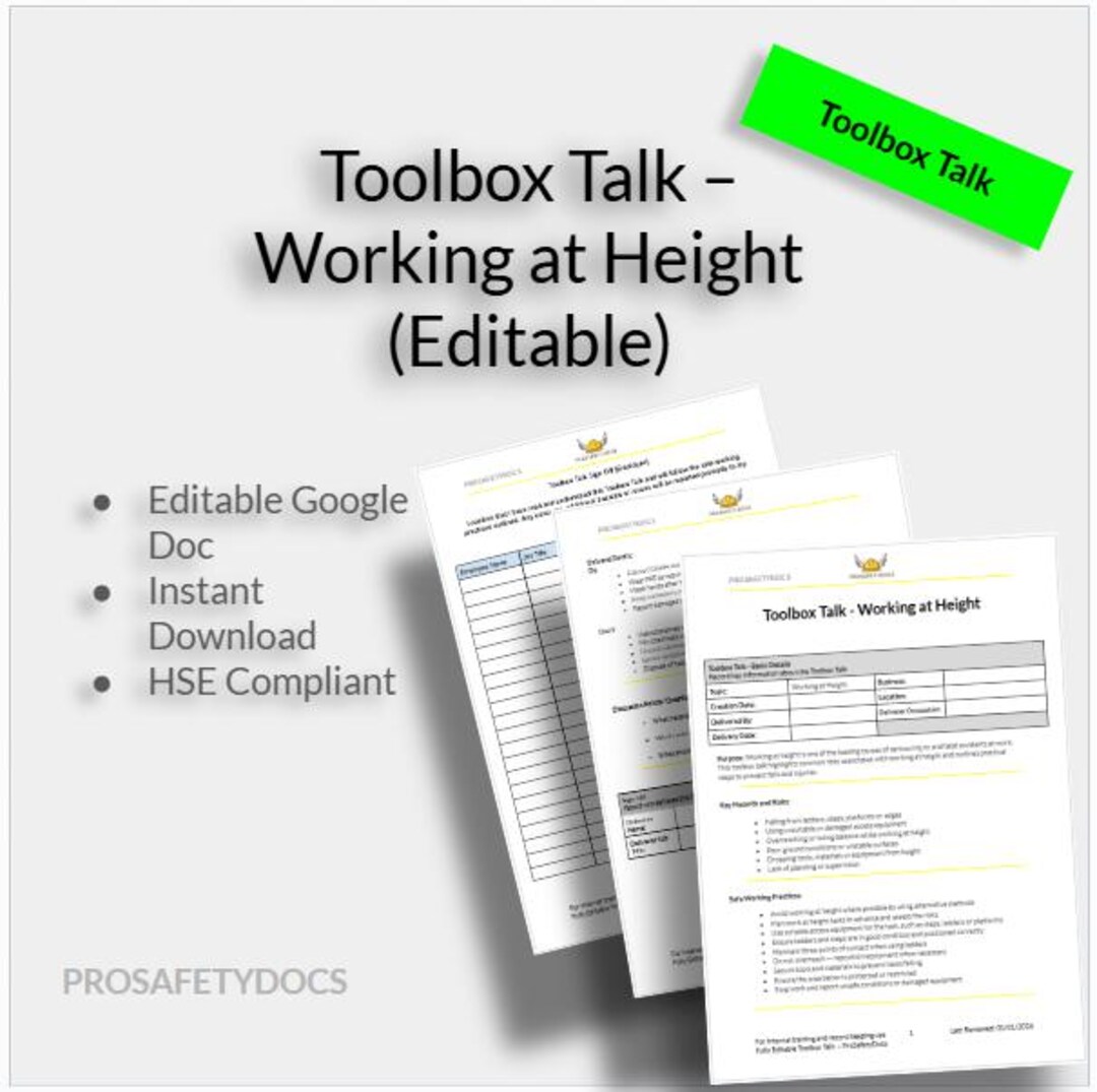 Working at Height Toolbox Talk – Workplace Health & Safety - Etsy