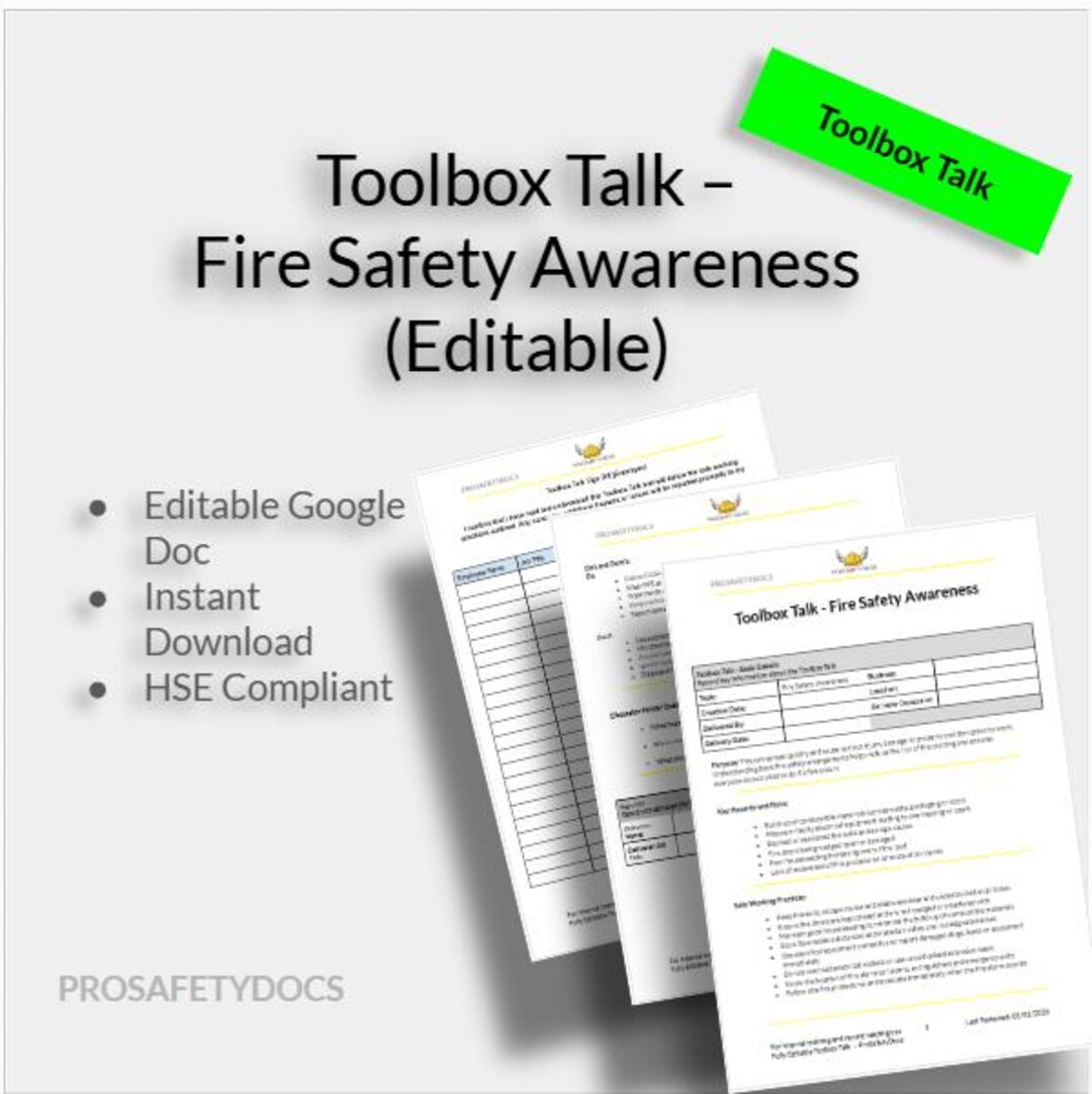 Fire Safety Awareness Toolbox Talk – Workplace Health & Safety - Etsy