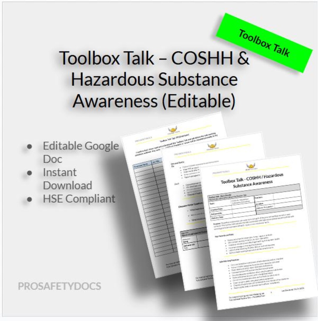 COSHH and Hazardous Substance Awareness Toolbox Talk – Workplace Health ...