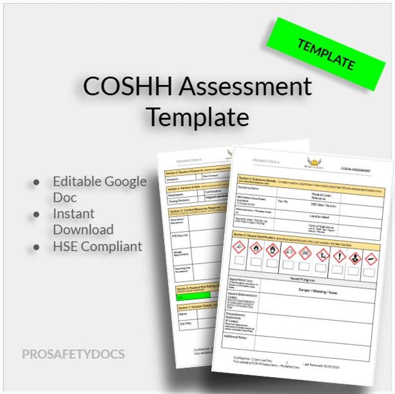 COSHH Assessment Template | Editable Chemical Risk Assessment (instant ...