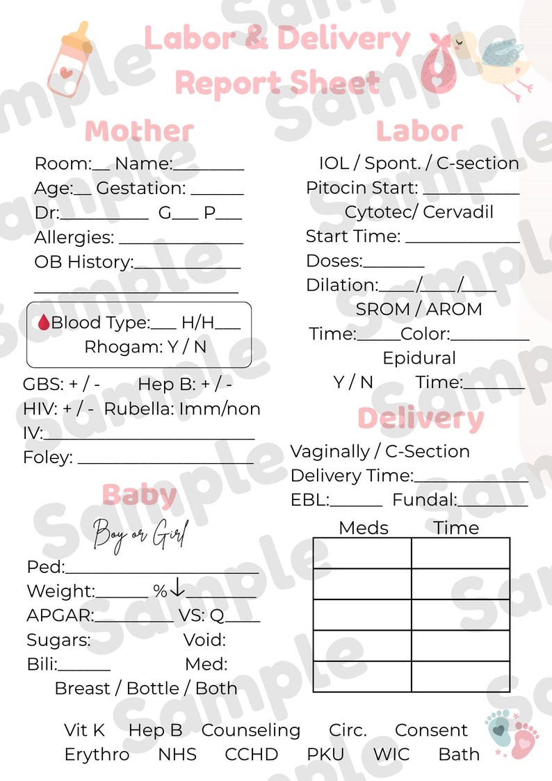 Printable Labor & Delivery Report Sheet | LD Nurse Report | OB Nurse ...