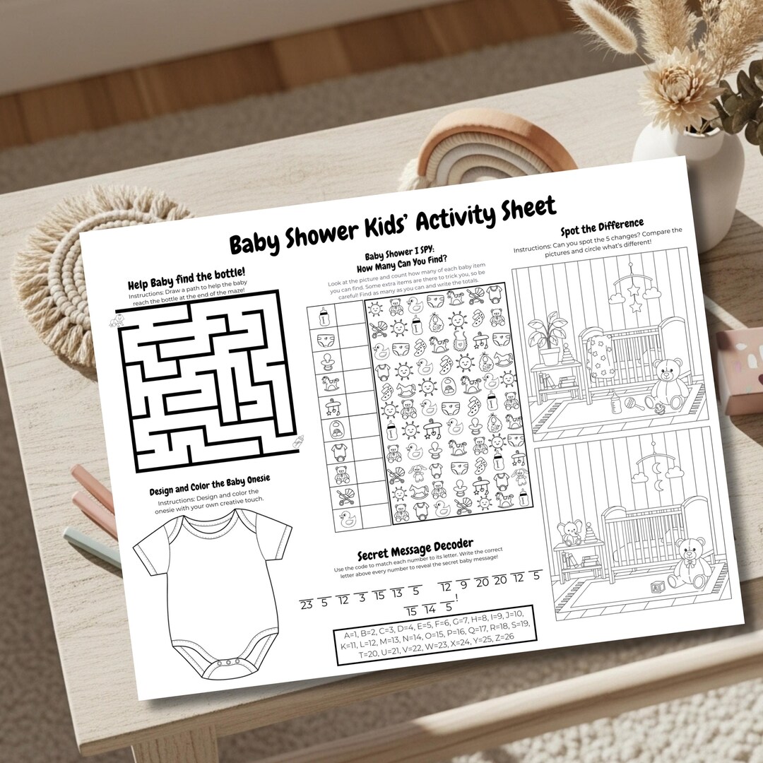 Baby Shower Kids Activity Sheet | 5 Games in One | Instant Download ...