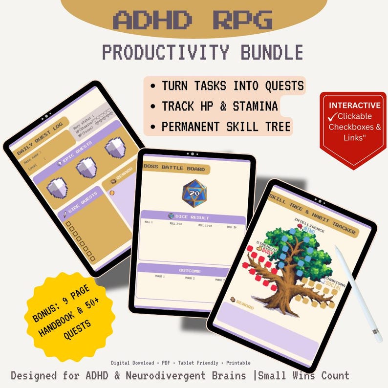 2026 ADHD Digital Planner | Interactive PDF Habit Tracker ...