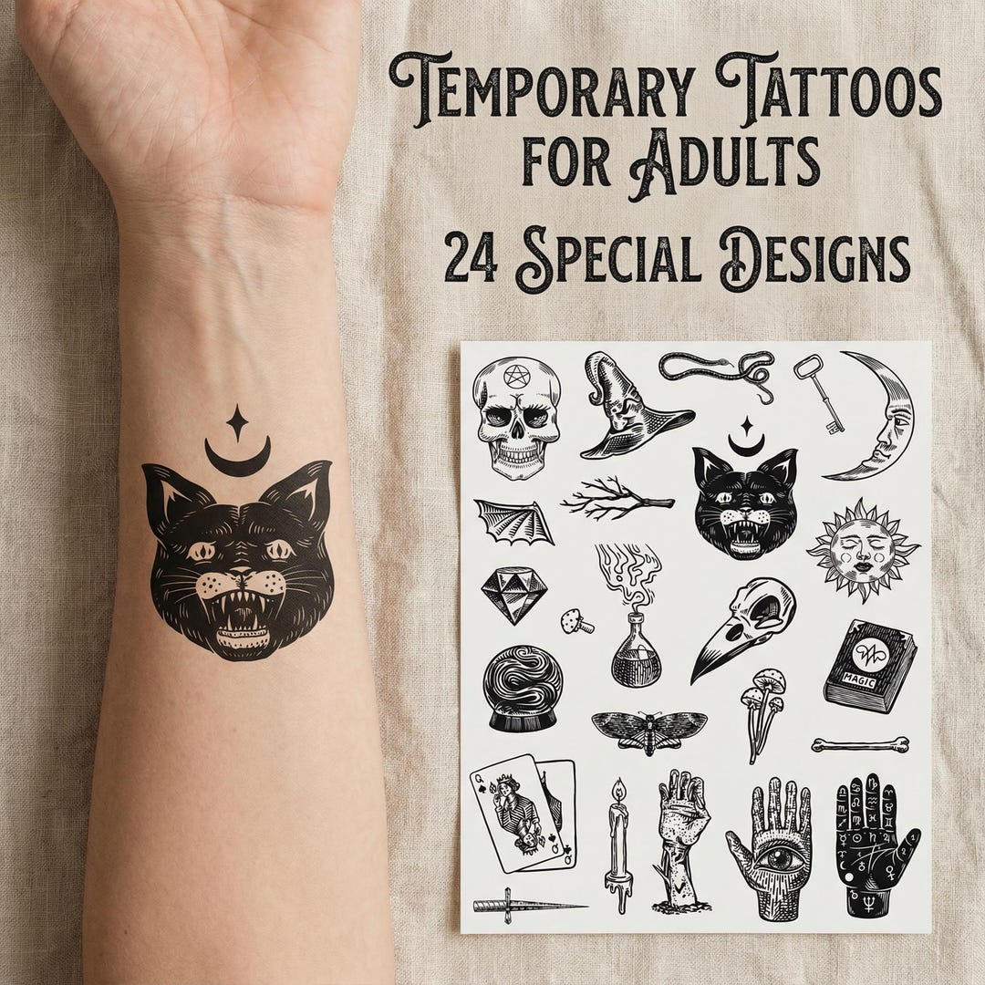 20+ PCS Witchy Temporary Tattoos, Gothic Dark Art Tattoo, Halloween ...