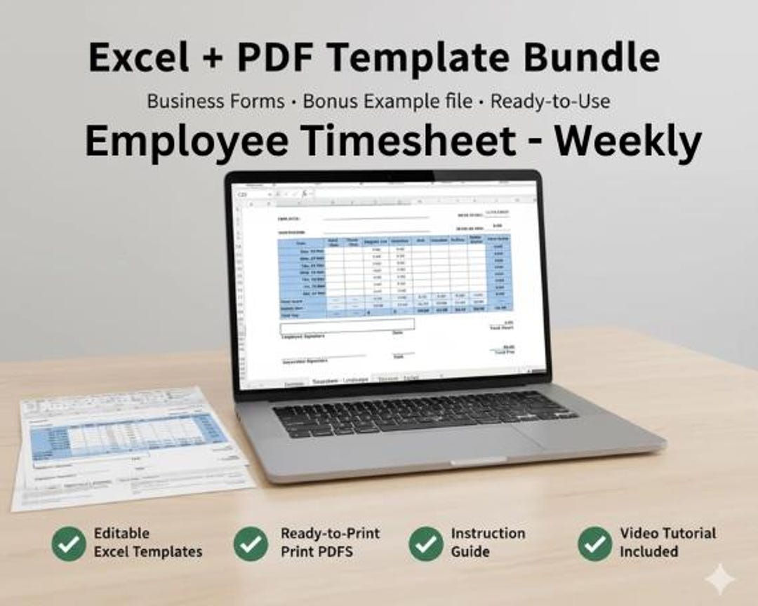 Employee Weekly Timesheet — Printable & Editable Excel Template - Etsy UK