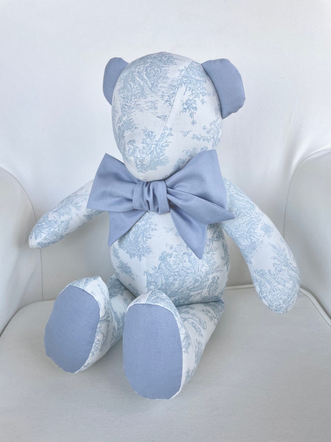 MADE to ORDER Owen Handmade Soft Blue Toile Teddy Bear - Etsy