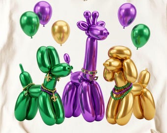 Carnival Balloon Dog Set PNG, Mardi Gras Party Balloons, Beads Dogs ...