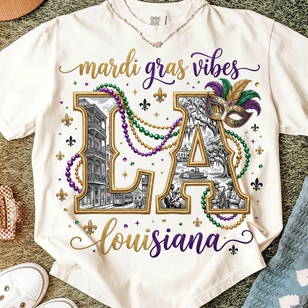 Mardi Gras Vibes LA Louisiana PNG, Vintage Sketch Letters With Beads ...