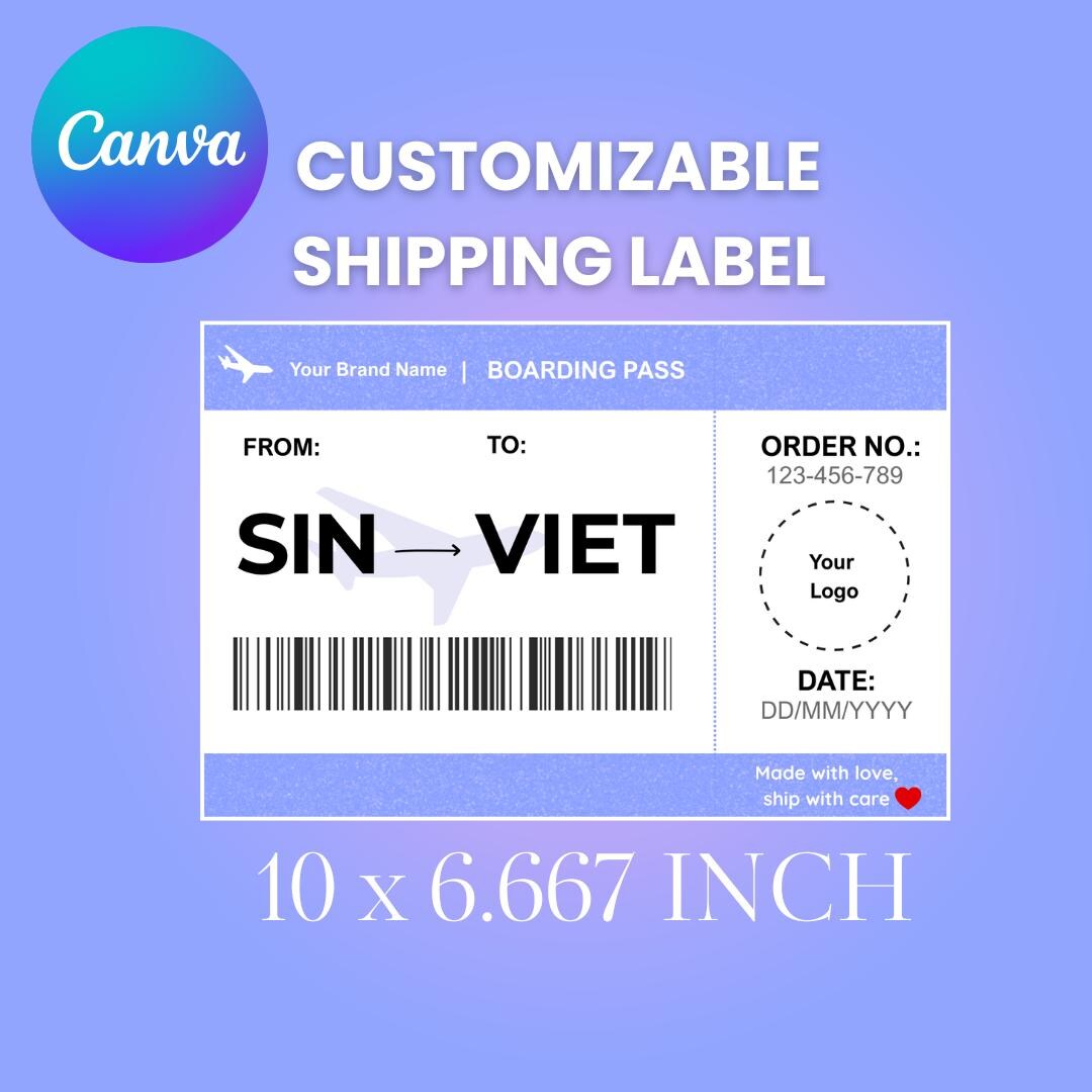 Editable Boarding Pass Shipping Label | Canva Template for Packaging - Etsy