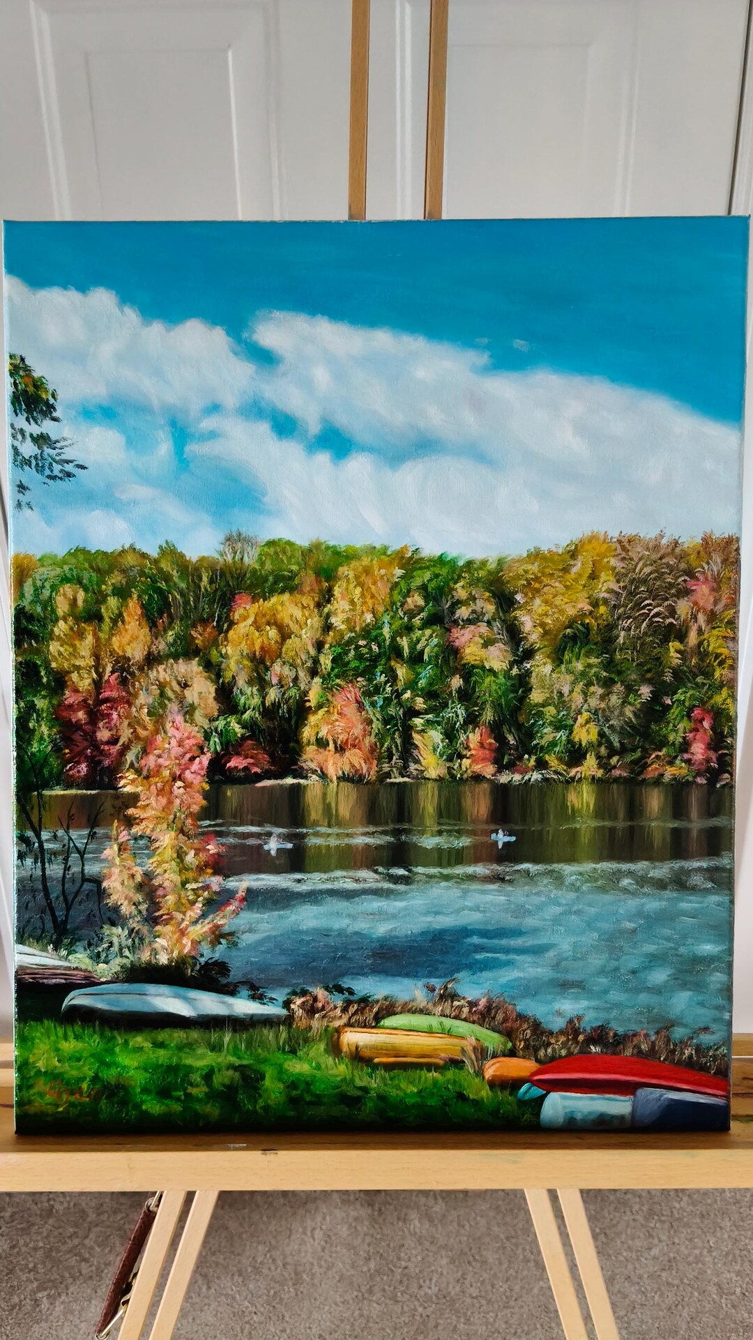 Speedwell Lake — Original Hand-painted Oil Landscape Painting, 16" × 20 ...