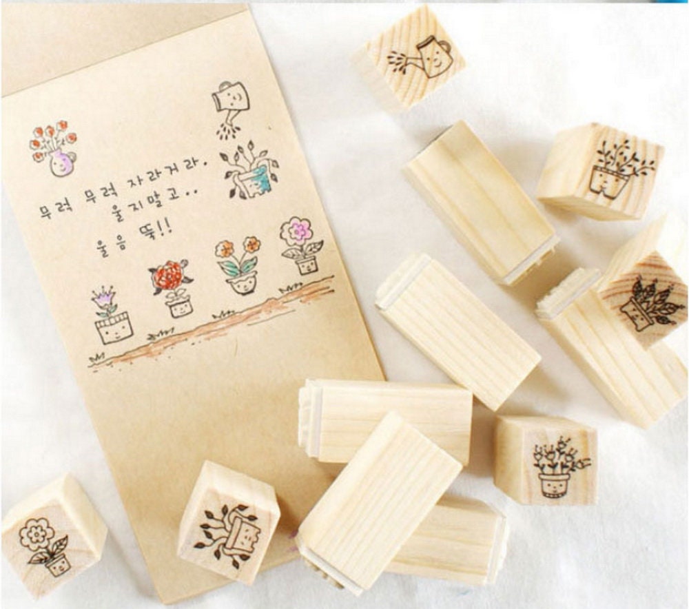 Wooden Rubber Stamp Set DIY Cat Pattern Stamps 12 Pcs | Etsy