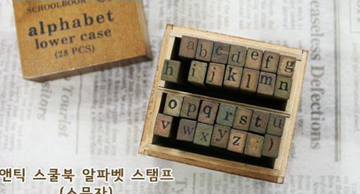 Wooden Rubber Stamp Box Alphabet Stamps Print Style - Etsy