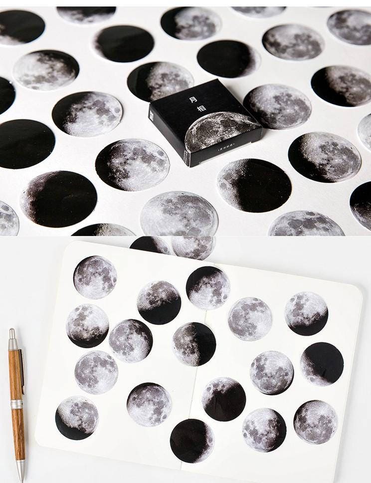 Paper Deco Label Seal Set Moon 45 Pcs | Etsy