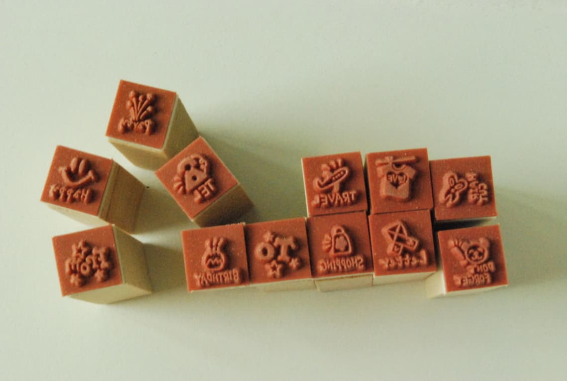 Wooden Rubber Stamp Set Mini Diary Stamp Set Travel... 12 - Etsy