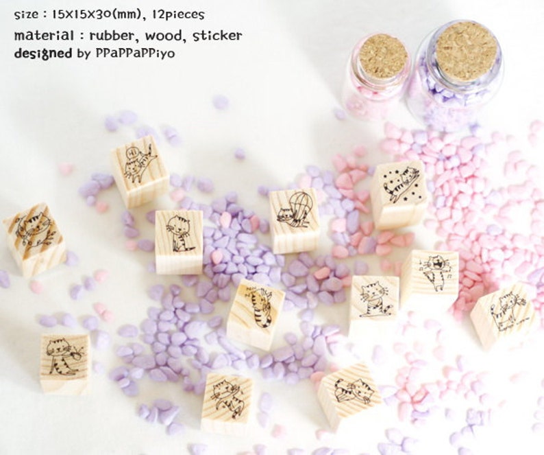 Wooden Rubber Stamp Set DIY Cat Pattern Stamps 12 Pcs - Etsy