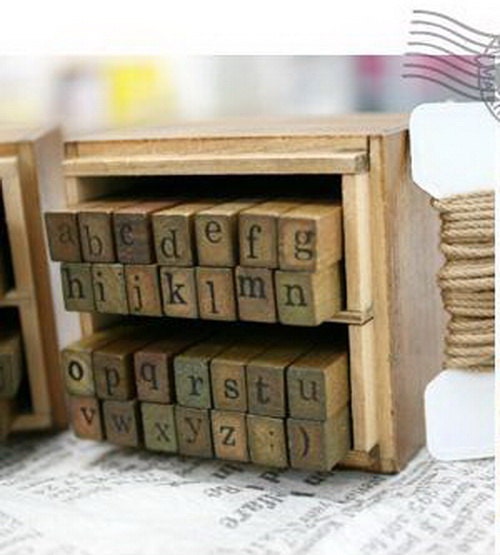 Wooden Rubber Stamp Box Alphabet Stamps Print Style - Etsy