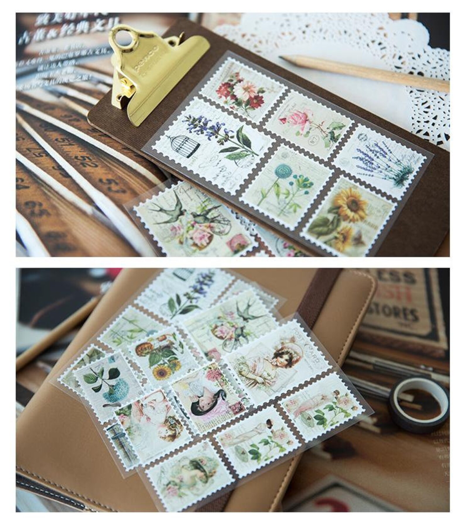 Retro Stamp Sticker Set Lady and Flower 3 Sheets 18 Pcs | Etsy
