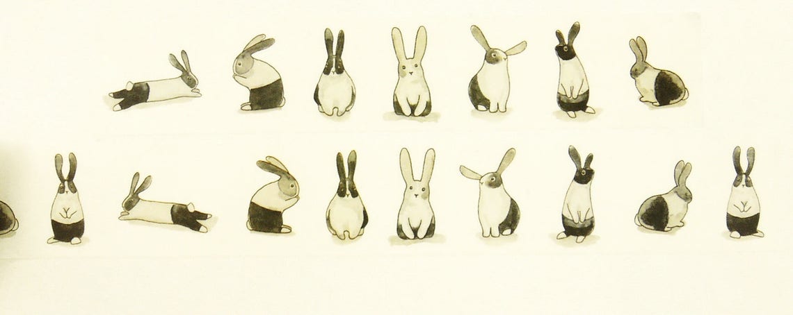 Grey Rabbit Japanese Washi Sticker Tape 30mm Wide 5.5 - Etsy
