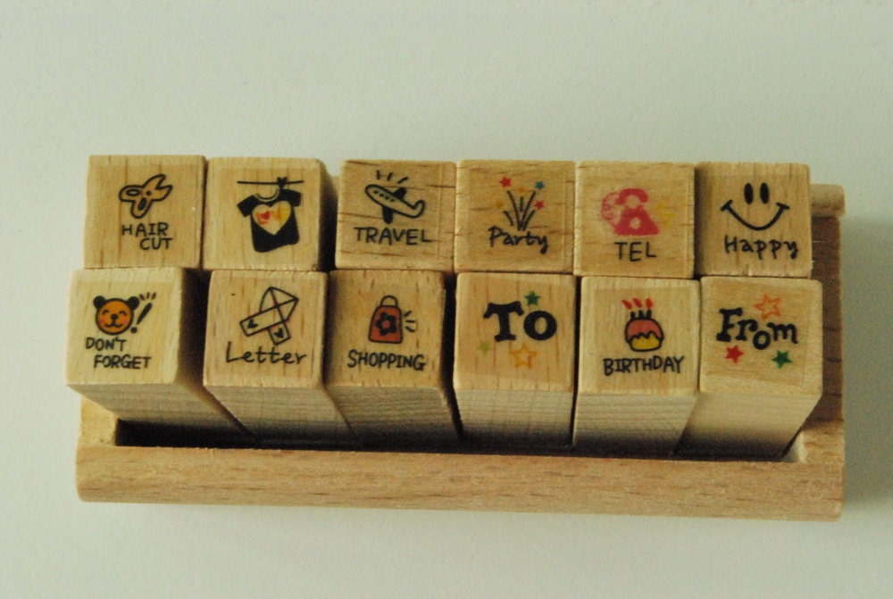 Wooden Rubber Stamp Set Mini Diary Stamp Set Travel... 12 - Etsy