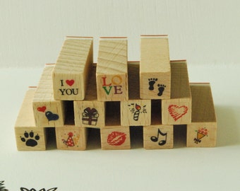Wooden Rubber Stamp Set Mini Diary Stamp Set Number 12 | Etsy