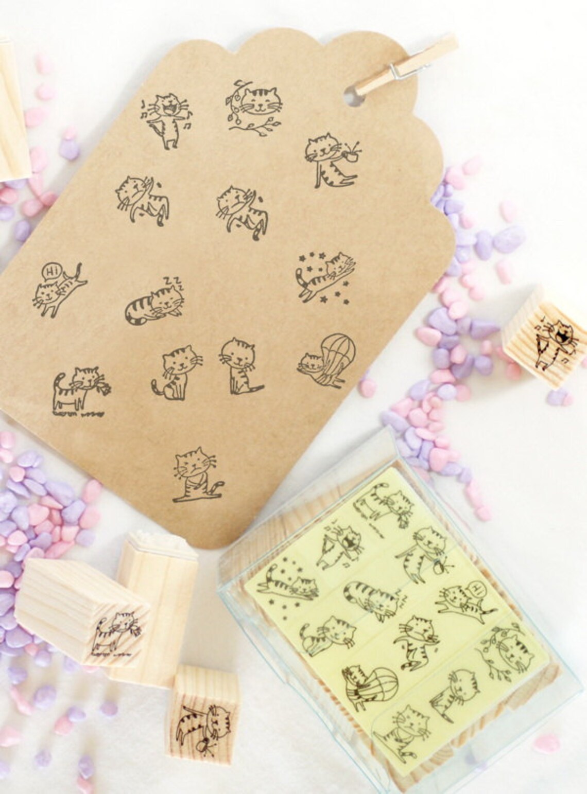 Wooden Rubber Stamp Set DIY Cat Pattern Stamps 12 Pcs - Etsy
