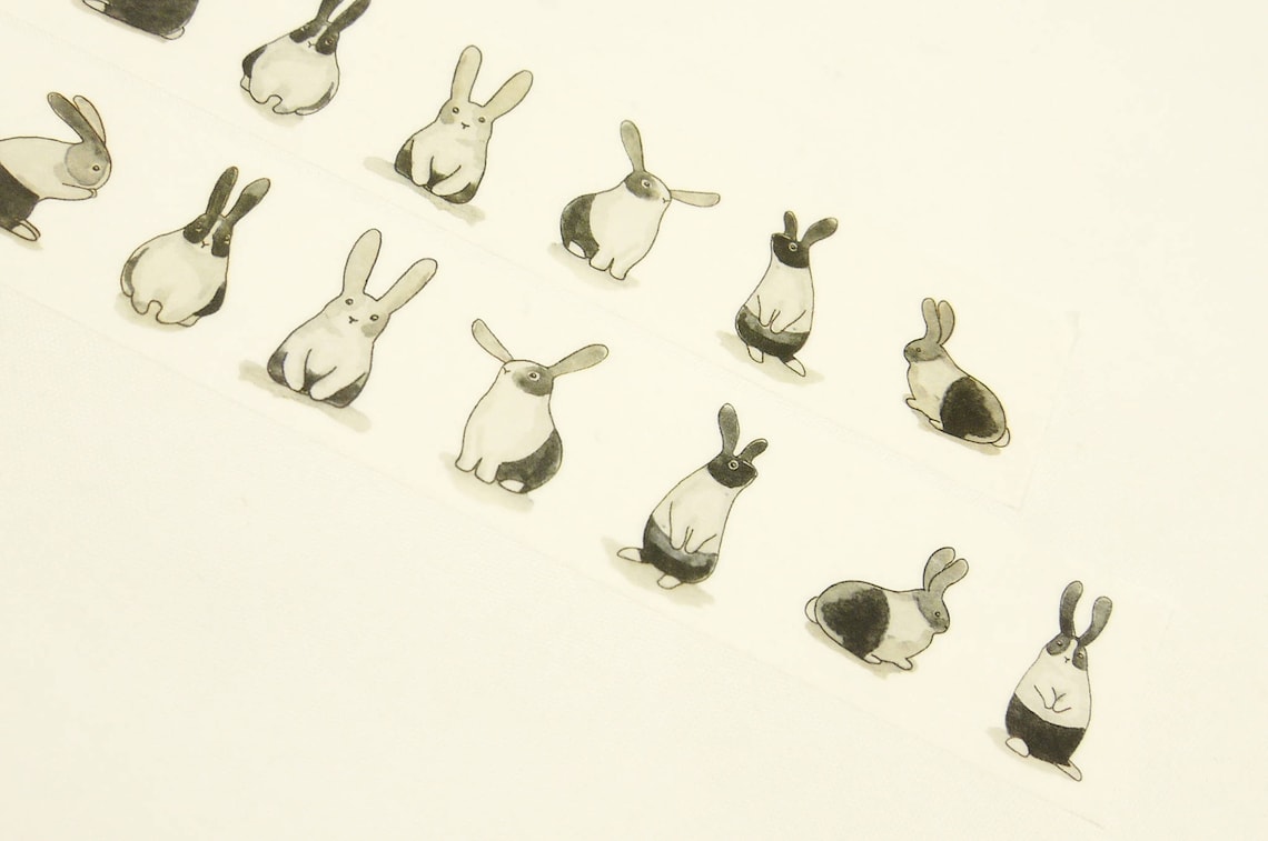 Grey Rabbit Japanese Washi Sticker Tape 30mm Wide 5.5 - Etsy
