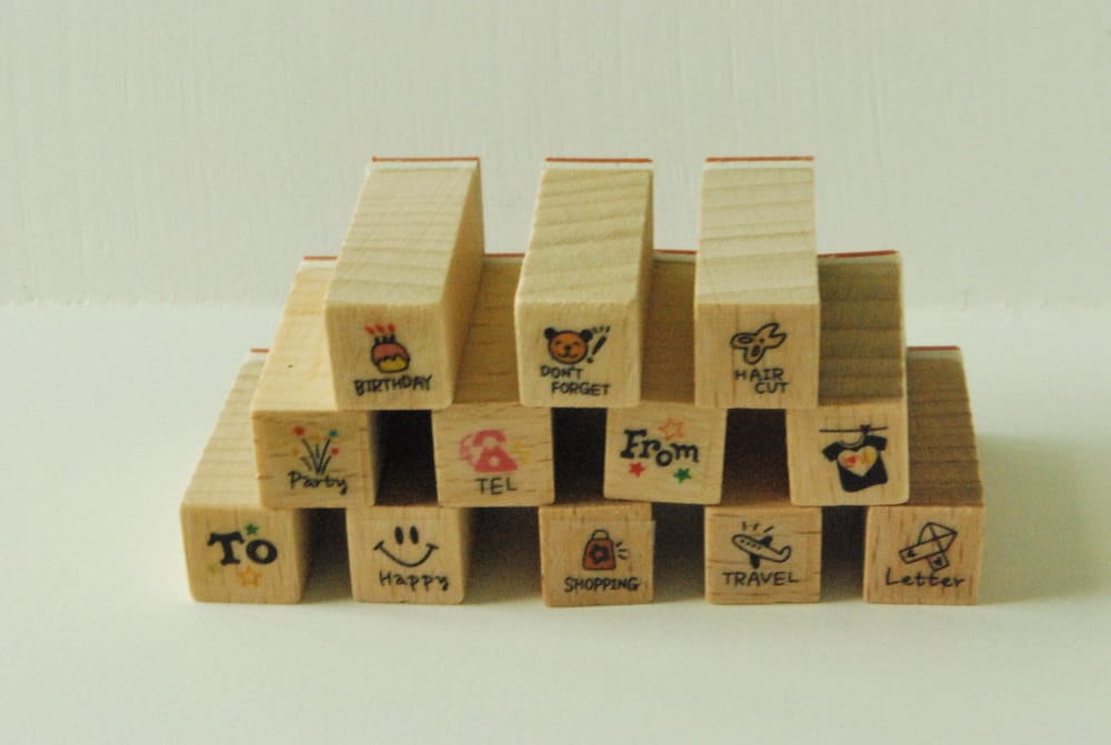 Wooden Rubber Stamp Set Mini Diary Stamp Set Travel... 12 - Etsy