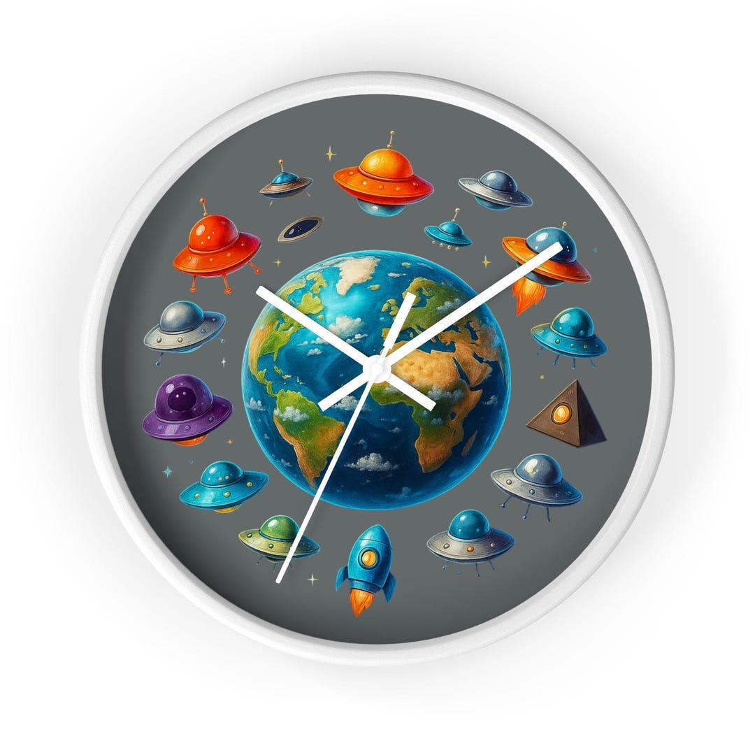 Cartoon UFO Wall Clock, Orbiting Earth, Children's Room Decor - Etsy