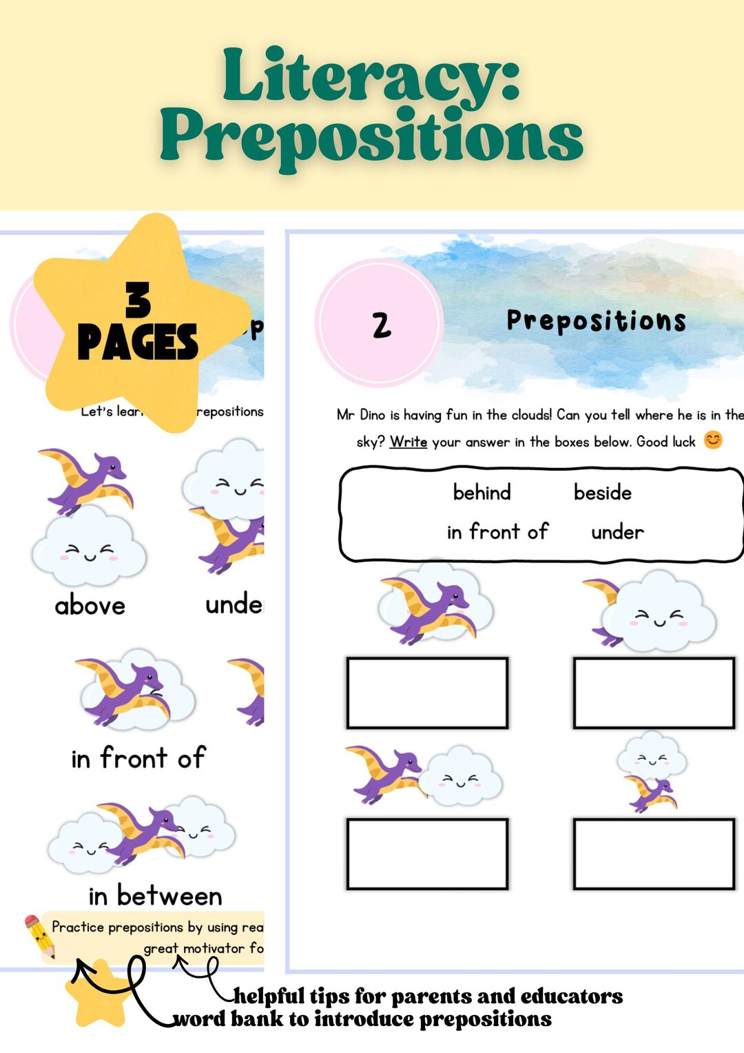 Literacy: Prepositions (e.g. Above, Under, Behind) - Etsy