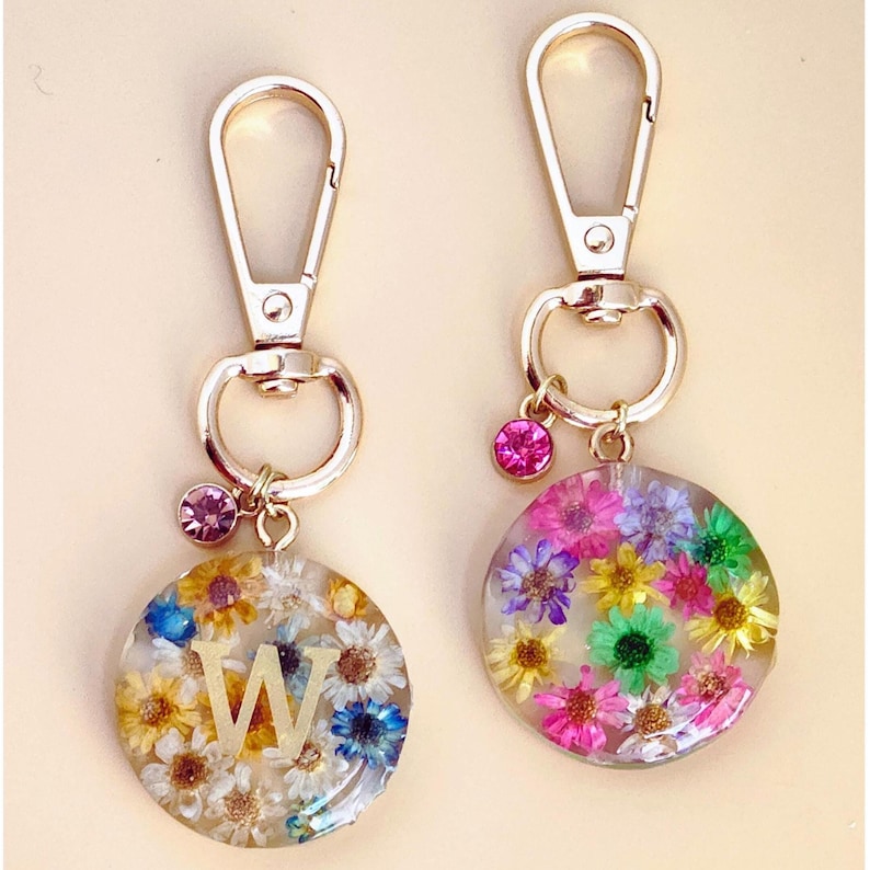 Personalized Initial Keychain, Real Pressed Flower Resin Keychain ...