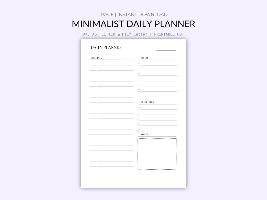 Minimalist Daily Planner | Printable PDF | Schedule Planner Template ...