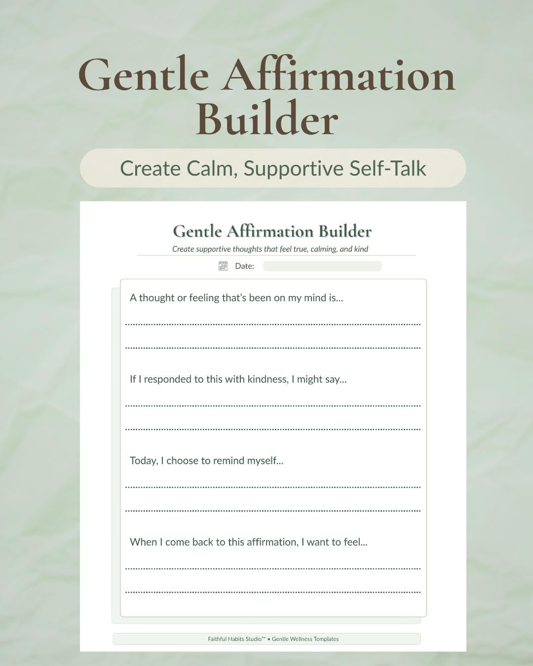 Positive Self Talk Worksheet Printable, Affirmation Builder, Self Love ...