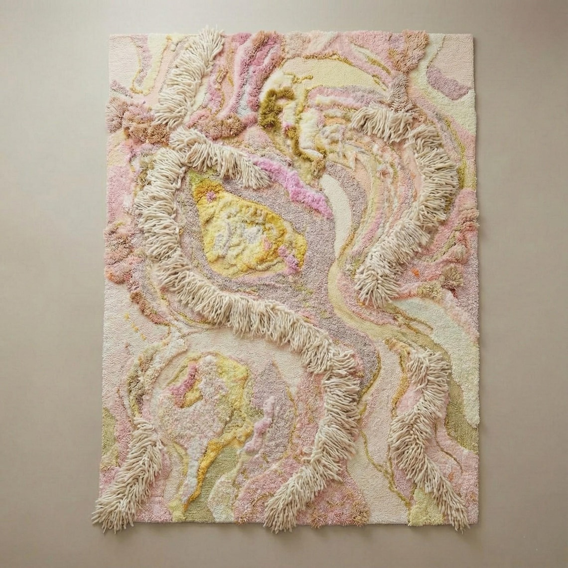 Hand Tufted Abstract Rug, Pink & Cream High Low Pile Wool Area Rug ...