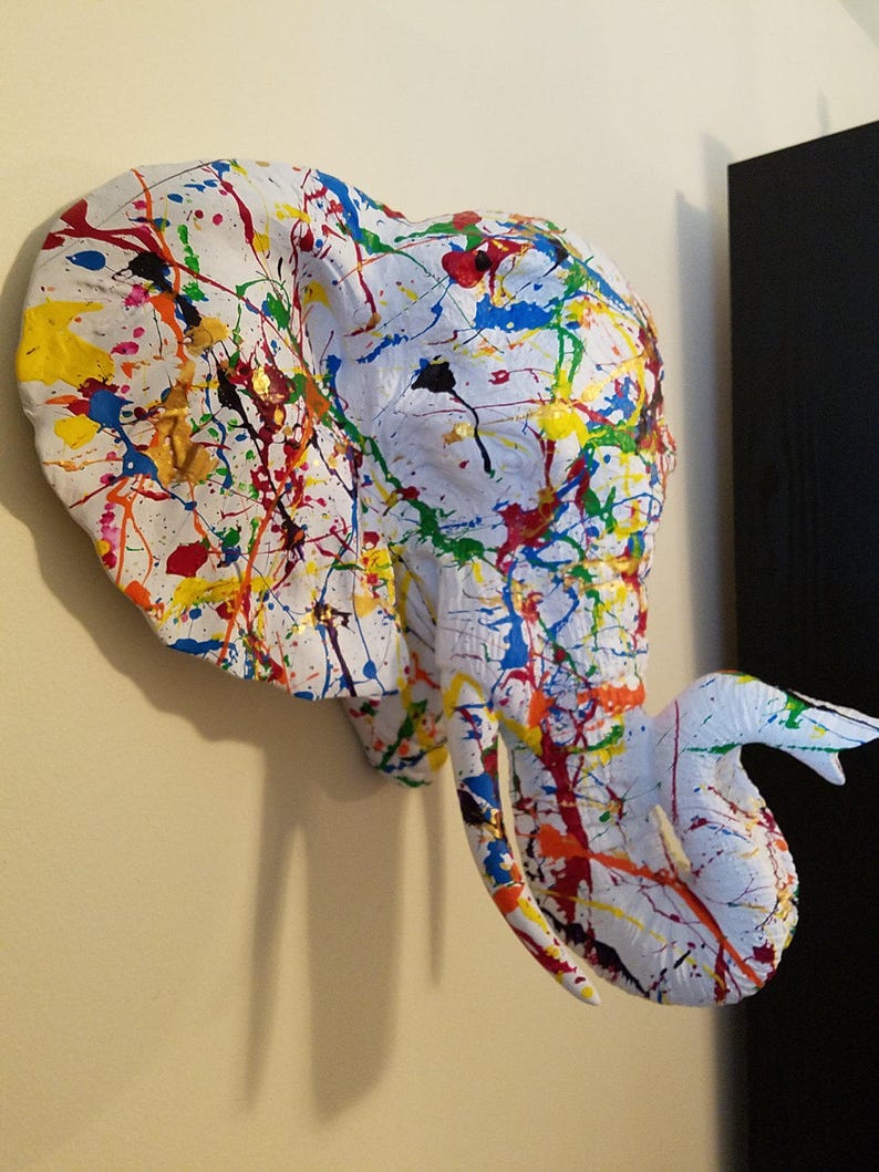 Abstract Expressionist Elephant Head Custom Painted Animal - Etsy