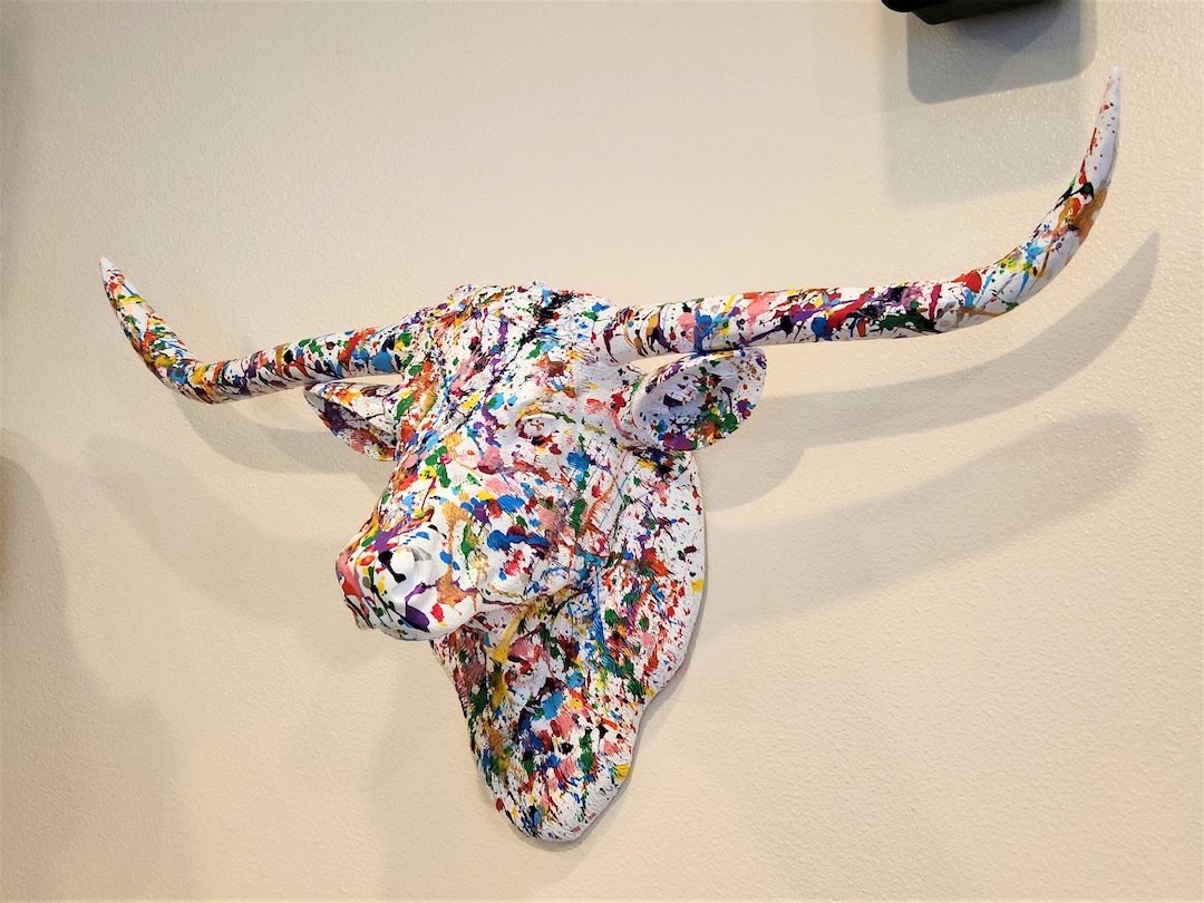 Abstract Expressionist Texan Longhorn Bull -- Custom Painted Animal ...