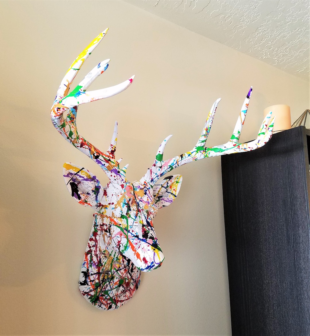 Abstract Expressionist Buck Deer Head -- Custom Painted Animal Head ...