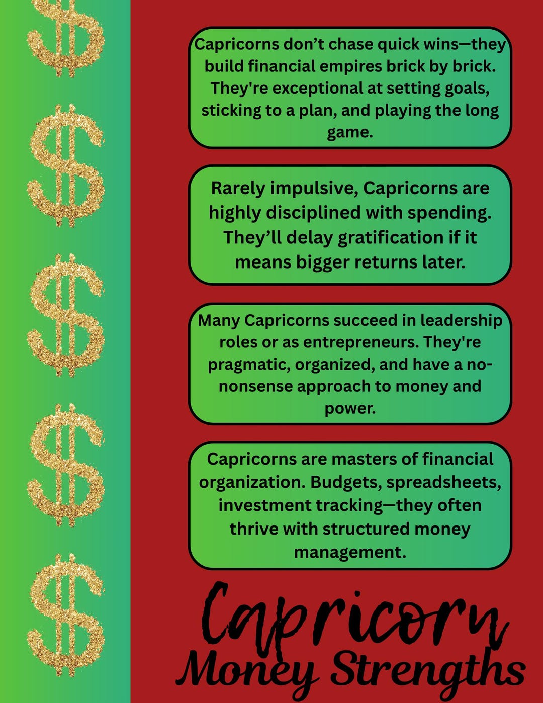 Capricorn Money Strength Flyer | Zodiac Signs & Astrology Meanings ...