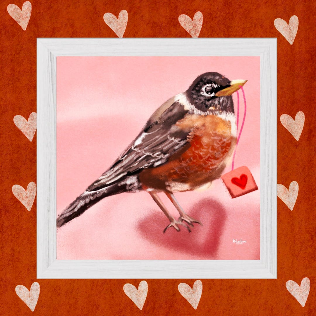 Robin Love Art Print by Illustrator Kim Lynn Graves, Whimsical Bird ...
