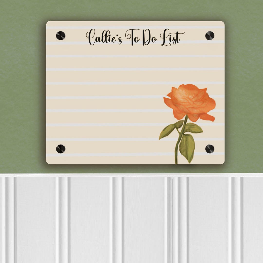 Floral Acrylic To-do List Panel, Rose Art Dry Erase Memo, Office Wall ...