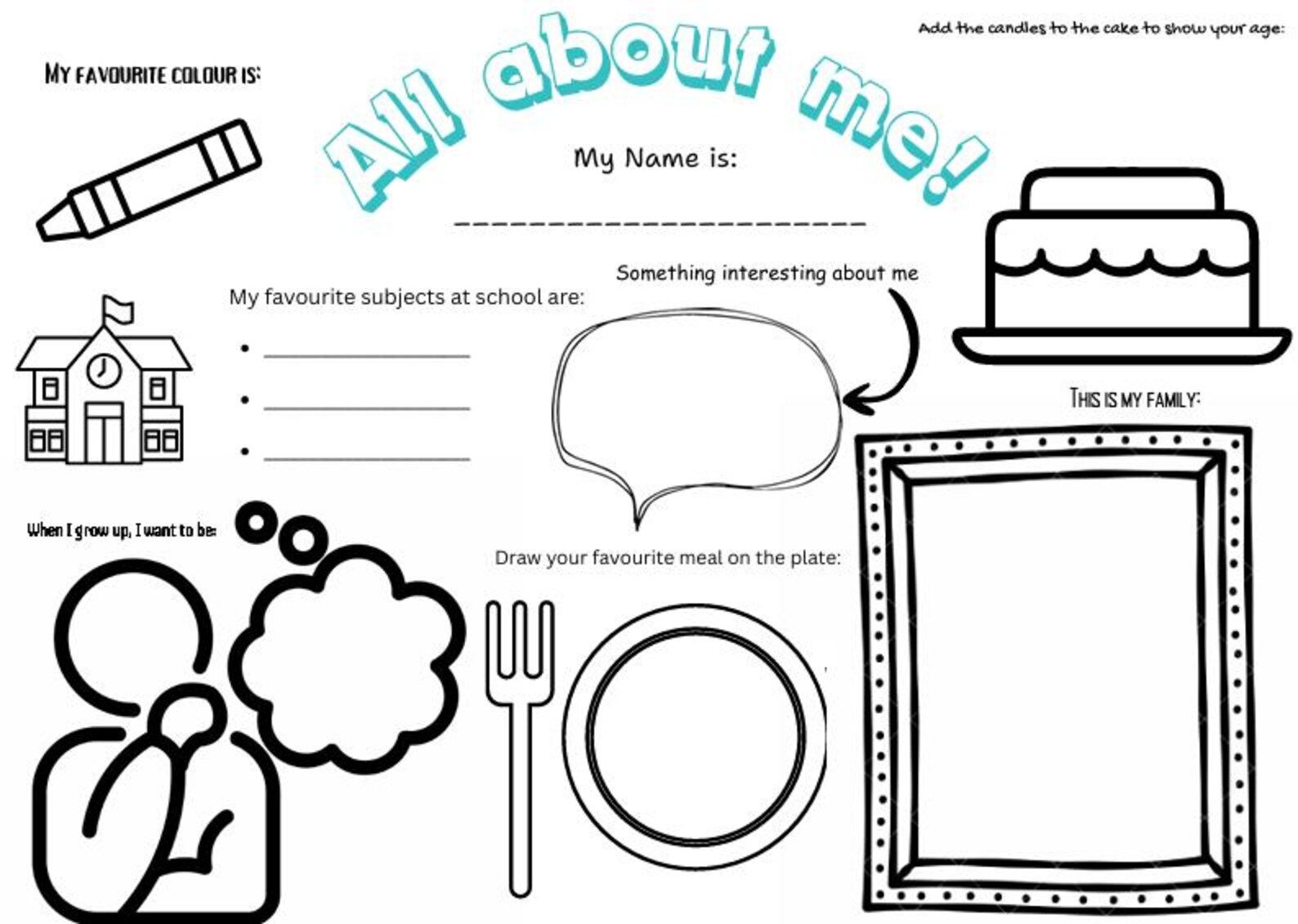 All About Me Worksheet- A4 Landscape - Etsy